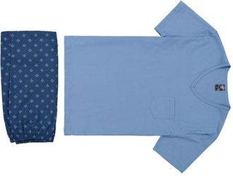 CALIDA Herren Pyjama blau Jersey-Baumwolle gemustert