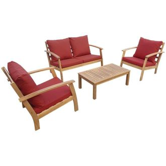 Sweeek Salon de jardin en bois 4 places - Ushua&iuml;a - Canap&eacute;. fauteuils et table basse en acacia. design Bois / Terracotta