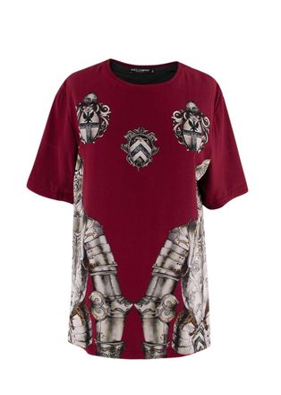 Dolce & Gabbana Burgundy Printed Lined Silk T-Shirt Size S