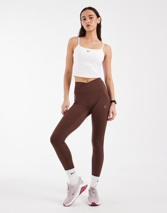 Nike Nike - One Training Dri-FIT - Leggings in Braun mit gewickeltem Bund