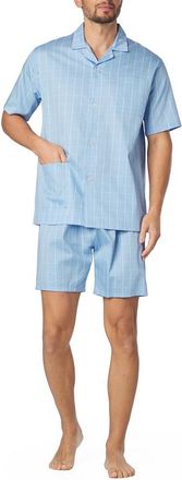 Novila Herren Pyjama blau Baumwolle gemustert