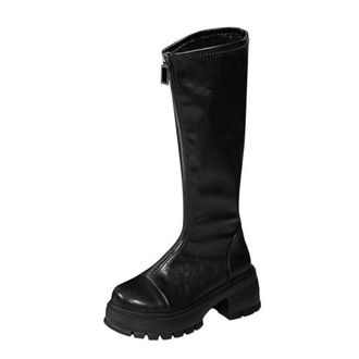Generic Bottes hautes d&eacute;contract&eacute;es et extensibles pour femme - Bout rond - Talon &eacute;pais - Fermeture &eacute;clair sur le devant - Antid&eacute;rapantes - Confortables - Cou