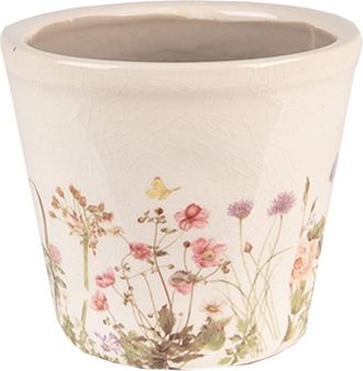 Clayre & Eef Blumentopf Indoor Ø 12x10 cm Rosa Beige Keramik Blumen
