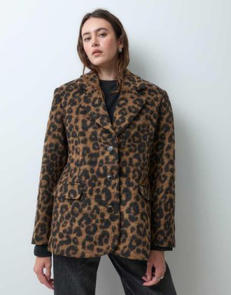 Asos blazer oversize ajust&eacute; style grand-p&egrave;re &agrave; imprim&eacute; l&eacute;opard-Marron