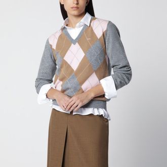 Prada Grauer Kaschmirpullover mit Argyle-Muster