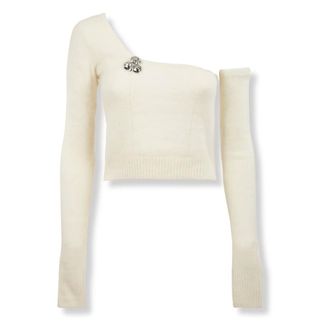 Blumarine Femme, Pulls, Beige, Taille: 38 FR Top en maille asymétrique