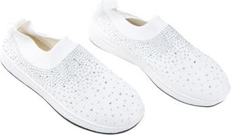 BESTONZON Chaussures &agrave; Semelles Plates pour Femmes Baskets Respirantes en Maille Tiss&eacute;e avec Paillettes Antid&eacute;rapantes L&eacute;g&egrave;res et Confortables Taille 37 Blanche