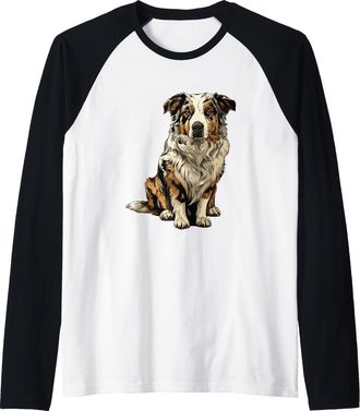 Whyitsme Design Blaue Merle-Abbildung eines dreifarbigen australischen Sch&auml;ferhundes Raglan