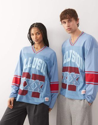 Collusion Unisex - Airtex - Lang&auml;rmliges Shirt aus Jersey in Blau