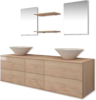 vidaXL Jeu de 7 pcs de Mobilier Meuble de Salle de Bain et Lavabo Vasque Beige