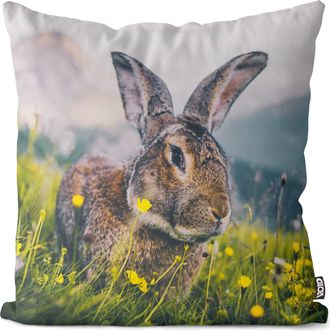 Void Watches Hase Berglandschaft Kissenbezug 60x60 Kissenhülle Polyester Zierkissen Couchkissen Ostern Osterdeko Deko, Kissen Größe:60 x 60 cm