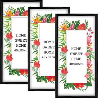 MG Design Set aus 3 Schwarz Bilderrahmen 40 x 80 cm - Aus echtem Holz mit Acrylglas, zum Aufh&auml;ngen & Aufstellen, f&uuml;r Fotos, Poster & Puzzle