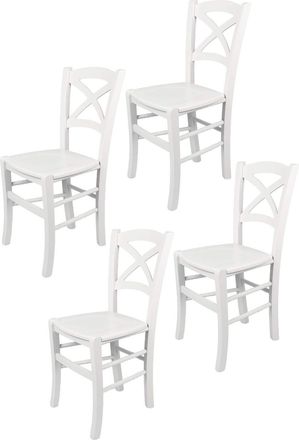 Tommychairs Tommychairs - 4er Set Stühle Cross für Küche und Esszimmer, robuste Struktur aus lackiertem Buchenholz im Farbton Weiss und Sitzfläche aus lackiertem 