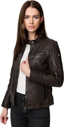 Tazzio F522 Veste en cuir véritable pour femme Style motard, marron, L