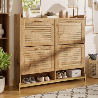 Generic Moderner Fachwerk-Schuhschrank - 4 T&uuml;ren, Metallrahmen mit Regalen, platzsparend f&uuml;r Eingang, Flur oder Schlafzimmer (108,5 &times; 24 &times; 100 cm)