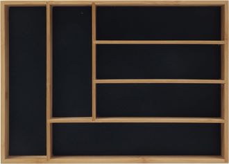 Relaxdays Besteckkasten, Schubladeneinsatz mit 6 Fächern, für Küchenbesteck, Bambus, HBT: 5x35,5x25,5 cm, Natur/schwarz