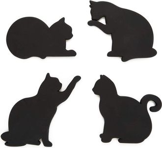 Balvi Glasuntersetzer Cat Farbe Schwarz Set bestehend aus 4 Glasuntersetzern in Form Einer Katze Mit