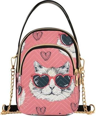 Mnsruu Sac à bandoulière pour femme, motif chat rose, sac à dos, petit sac à bandoulière avec sangle réglable