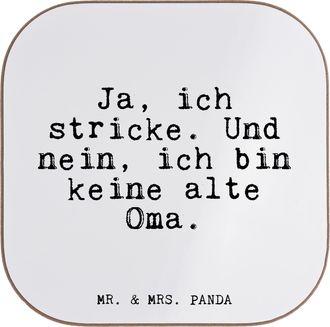 Mr. & Mrs. Panda Tassen Untersetzer Ja, ich Stricke. Und... - Geschenk, für Gläser, Tischschoner, häkeln, Tischuntersetzer, Häkeltante, Glizer Spruch Sprüche Weisheite