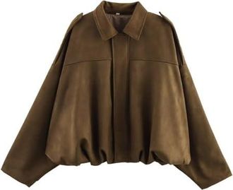 Generic Veste bomber en faux daim pour femme avec fermeture &eacute;clair et poches, style d&eacute;contract&eacute;, surdimensionn&eacute;, manches dolman, tendance, streetwear, marron,