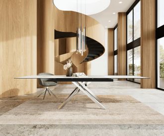 DELIFE Esstisch Edge 200-300x100 Keramik LaminamStatuarietto Wei&szlig; Kreuzgestell Rechteck Edelstahl ausziehbar, Esstische