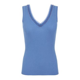 P.A.R.O.S.H. P.a.r.o.s.h., Femme, Tops, Bleu, Taille: 38 FR Top c&ocirc;tel&eacute; &agrave; col en V bord&eacute; de tulle et de perles