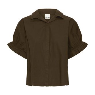 Ichi Feminine Bluse mit Puff&auml;rmeln - - Blouses & Shirts - Damen - Braun - 2XL