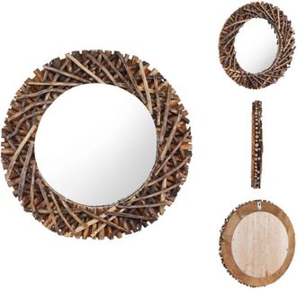 vidaXL Wandspiegel 60 cm Teak Rund - Teak Holz Spiegel - Runder Spiegel - Vintage Spiegel - Retro Spiegel - Wohnzimmer Dekoration