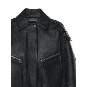 Frankie Shop Pebbled Faux Leather Biker Jacket - Black