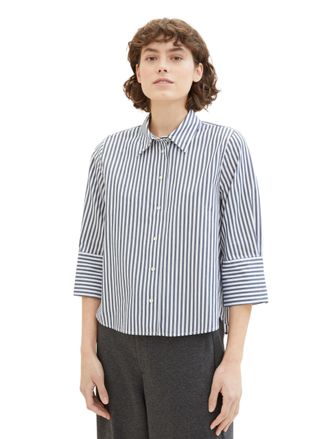 Tom Tailor Damen Loose Fit Hemdbluse mit Streifen, 34794 - Navy White Vertical Stripe, 36