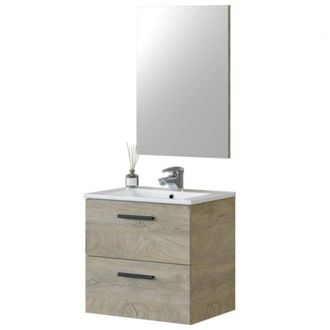 PEGANE Meuble sous vasque de salle de bain Suspendu 60 cm avec 2 tiroirs + Miroir - Hauteur 57 x Longueur 60 x Profondeur 45 cm -PEGANE