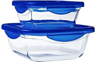 Pyrex Cook & Go - Lot de 2 LunchBox Carr&eacute;es - 0,8L et 1,9L - Verre Borosilicate - Compatible four, micro-ondes et lave-vaisselle - Made in France