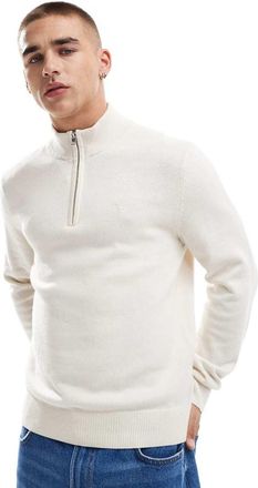 Abercrombie & Fitch Strickpullover aus Merinowolle in Cremewei&szlig; mit Markenlogo und kurzem Rei&szlig;verschluss