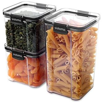 Sistema Ultra Tritan R&eacute;cipients de conservation herm&eacute;tiques | 3 r&eacute;cipients alimentaires carr&eacute;s en plastique avec couvercle (1x 1,3 l + 2x 700 ml) | Empilables