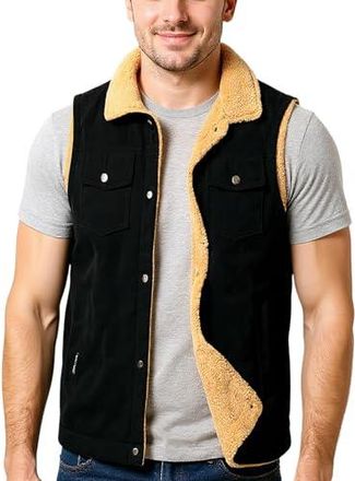 Generic Gilet dhiver pour homme - Gilet chaud pour homme - Avec doublure en fourrure synth&eacute;tique - Boutonni&egrave;re et poches de poitrine - Mode d&eacute;contract&eacute;e - V&ecirc;t