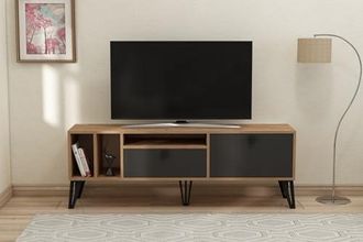 Hanah Home Stylish TV Stand, Atlantic Pine & Black, 150 cm x 53 cm x 35 cm | 100% Melamine Coated Particle Board, 18 mm Thick | Modern Design for Living Room