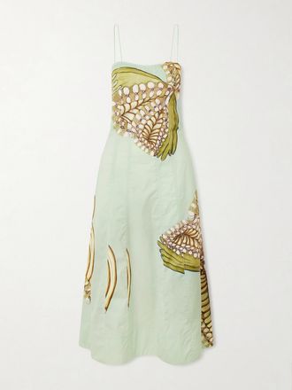 Ulla Johnson Vesela Midikleid Aus Bedruckter Baumwollpopeline - Gr&uuml;n