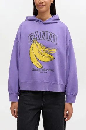 Ganni lila Kapuzenpullover in Vintage-Waschung Bio-Baumwolle - Gr&ouml;&szlig;e XS