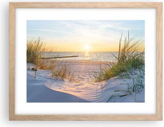 Arttor Poster Rahmen helle Eiche Düne Strand Meer Deko 40x30cm Wandposter Art Prints Wandbilder Dekoration Wohnzimmer Schlafzimmer Küche Wanddeko Bild Wand K