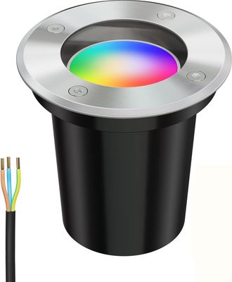 LEDs Com Boden-Einbauleuchte BOLI für außen Edelstahl rund IP67 108mm Ø inkl. Smart Home RGBW GU10 LED Lampe, 5,41W, 473lm