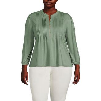 Lands End Baumwolle/Modal-Biesenshirt mit 3/4-&Auml;rmeln, Damen, Gr&ouml;&szlig;e:52-54 plus, Gr&uuml;n, Elasthan/Baumwoll-Mischung/Synthetic-blend, by Lands End