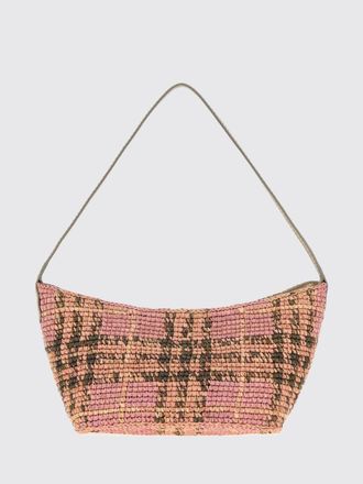Burberry Margate Vintage Check Schultertasche aus Raffia mit Ledergriff