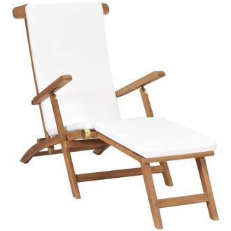 vidaXL Vidaxl - Liegestuhl mit Auflage Cremewei&szlig; Massivholz Teak