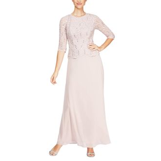 Alex Evenings Damen 3/4-&auml;rmel, Stretch-Spitze, Mieder, Einteilig, f&uuml;r die Brautmutter Brautmutterkleid, Rosa-Shell Pink, 48
