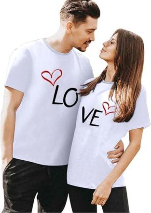 Generic 2026 Saint Valentin Hommes et Femmes Saint-Valentin Partenaire T-shirt Imprim&eacute; Casual Mode Manches Courtes Top (Femme), blanc, XXL