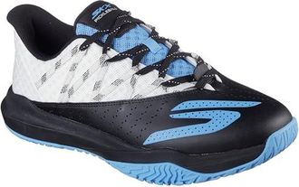 Skechers Homme Viper Court Rally Basket, White Leather/Black Leather/Blue Mesh, 45.5 EU