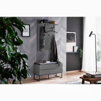 Fredriks home24 Garderobenbank 90 x 48 x 35cm Grau/Dunkelgrau
