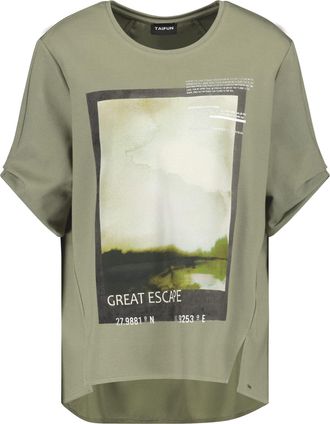 Taifun Damen T-Shirt 1/2 Arm T Shirt, Reed Green Gemustert, 36