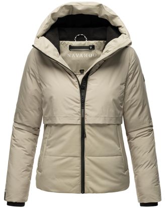 Navahoo Damen Winterjacke warme Steppjacke mit Fleece-Innenfutter und Kapuze Liebesküken XIV Pebble Grey Gr. XL