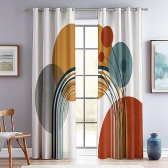 Generic Verdunkelungsvorhänge Ösen Schlichte und Elegante runde Elemente, H 260 x B 140 cm (2er Pack) Bedruckte Thermo Isoliert Blickdichte Vorhänge, Beige